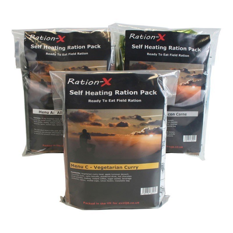 Ration-X set of 3 Self-Heating MREs Meals Ready to Eat