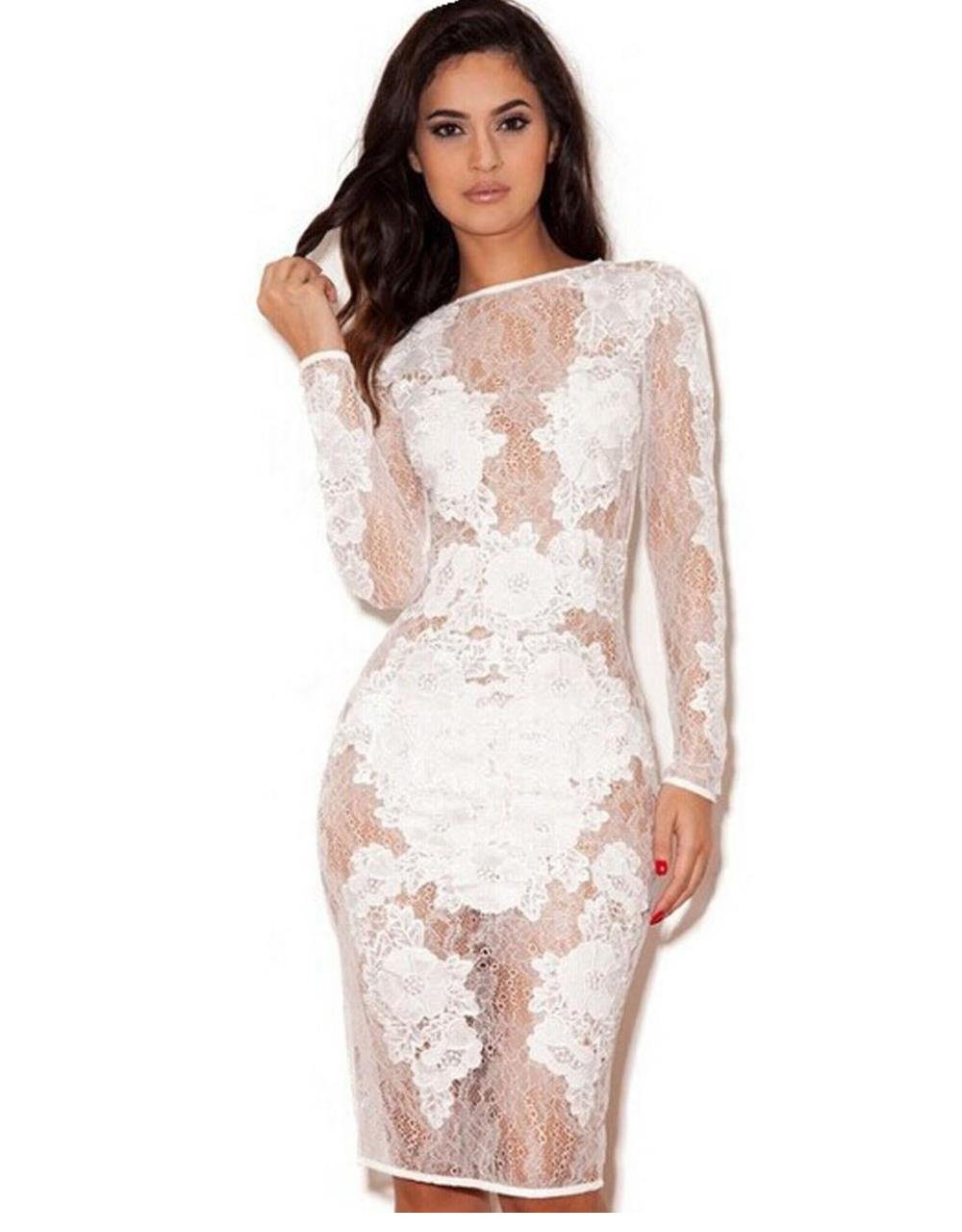 Sexy See Through Club Dress Embroidered Women Lace Dress Hollow Out
