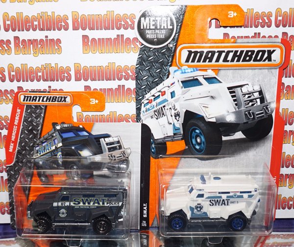 MATCHBOX LOT OF 2 SWAT VEHICLES 2015 GREY & 2016 WHITE HEROIC RESCUE