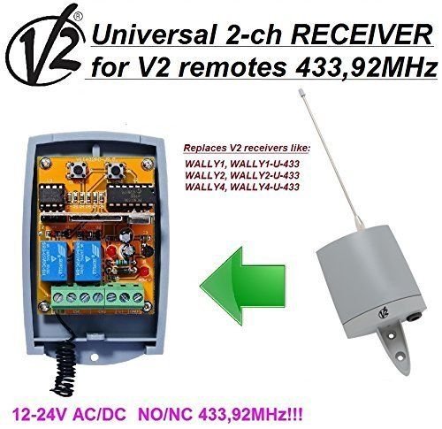 V2 Wally U 1/2/3/4 Compatible 2-channel Receiver 12-24V NO/NC AC/DC 433 ...