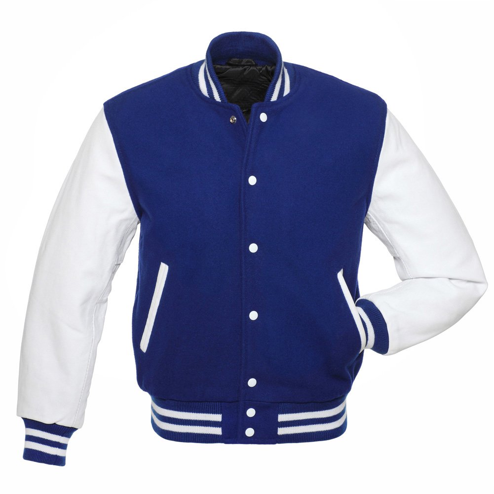 Royal Blue Wool , White Leather Arms,Letterman Varsity Hoodie Jacket