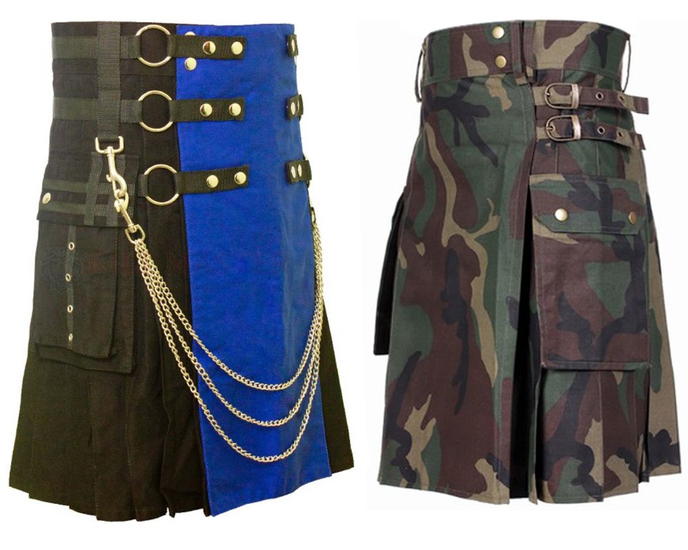 50 Size US Army Camo Tactical Kilts, Blue & Black Chrome Chains Utility ...