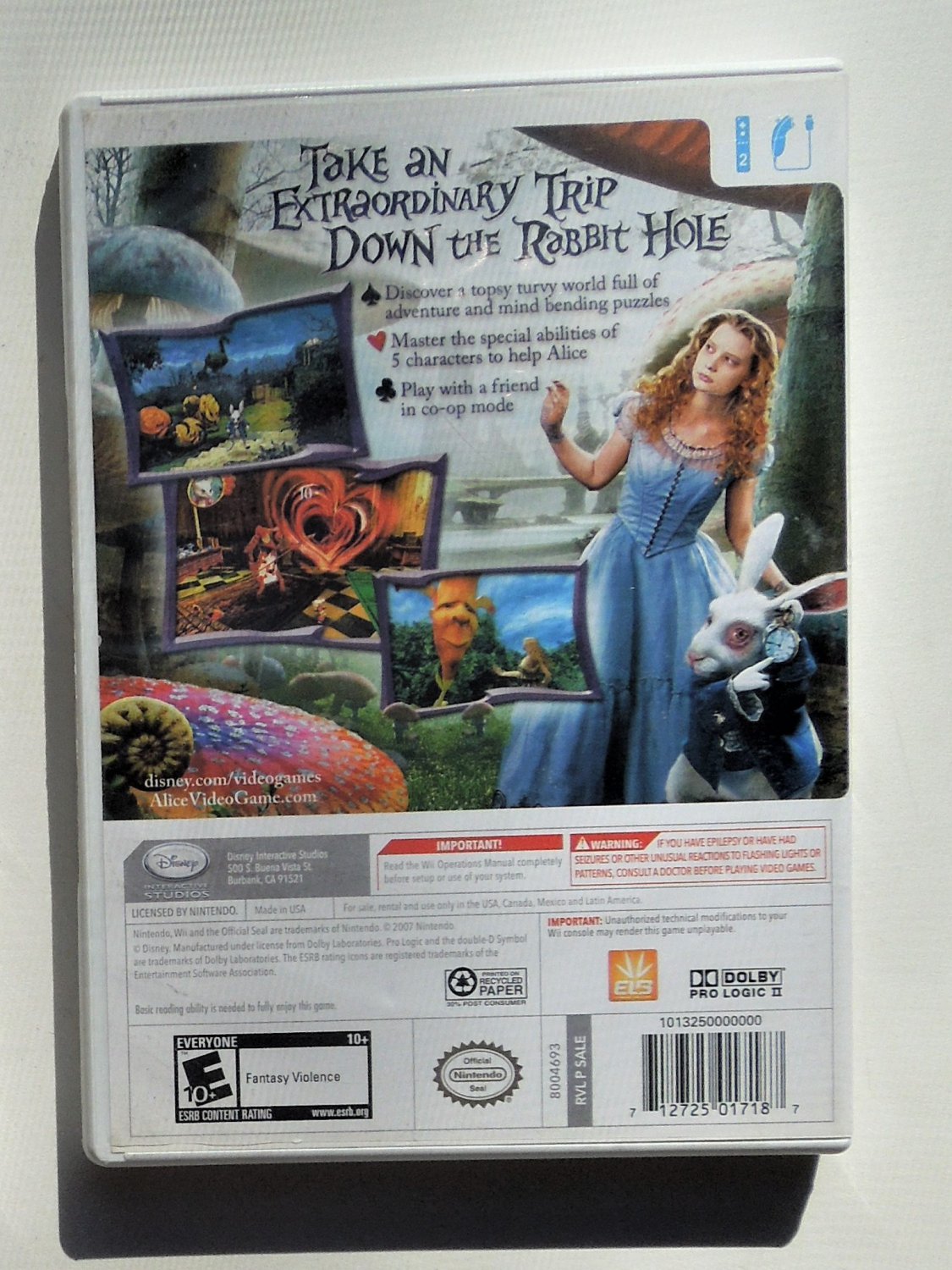2007 Disney Alice In Wonderland For Nintendo Wii Game Systems