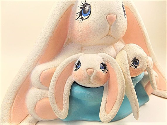 Hand Painted Ceramic White Lop Rabbit Bunny Easter Decor