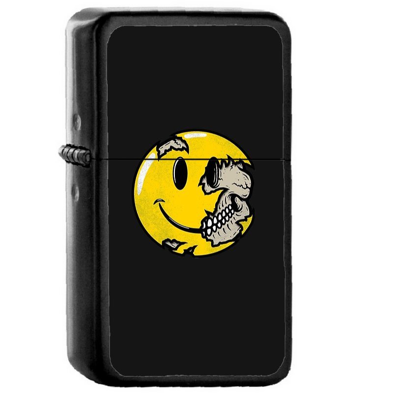 Smiley Face Skull Emoji Emoticon Icon - Oil Windproof Flip Top Black ...