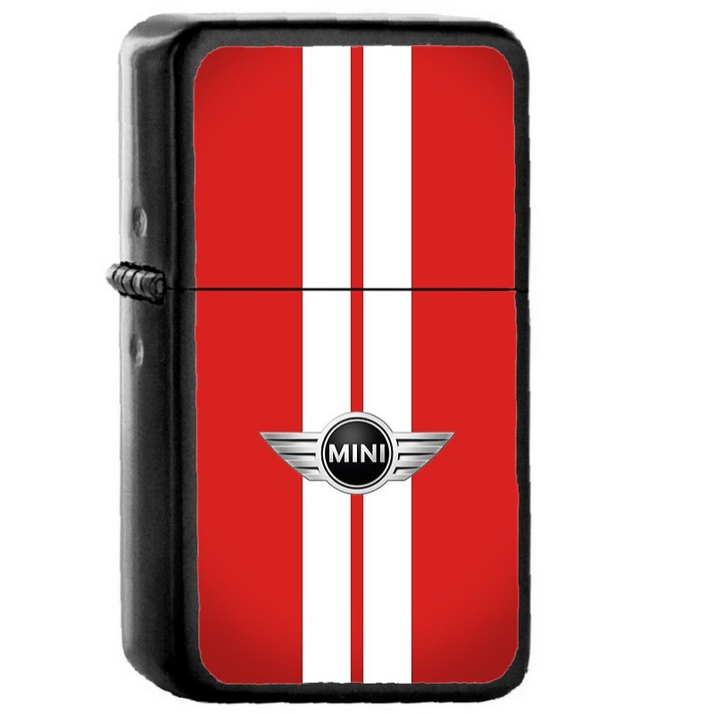 6 Mini Cooper Strips Chili Red - Oil Windproof Flip Top Black Lighters ...