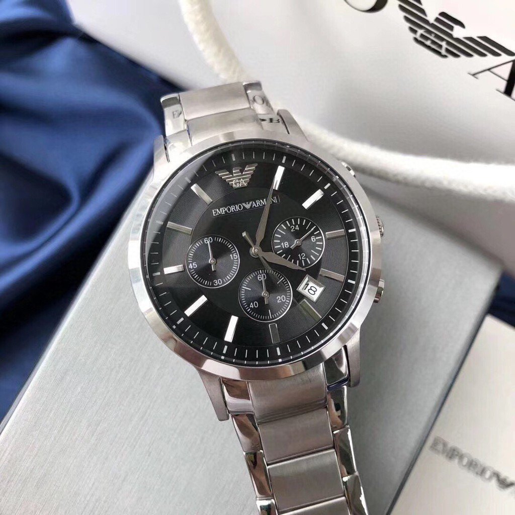 Emporio Armani Men's Watch AR2434 Classic Chronograph Black Dial Steel ...