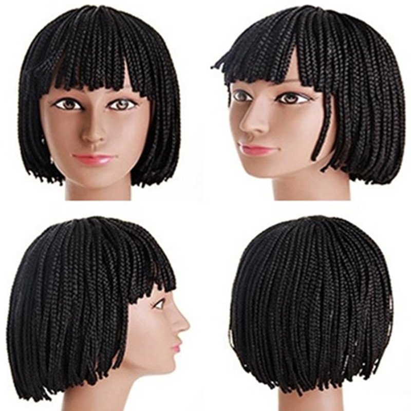 Short Box Braid Bob Wig Synthetic Braid Bob Wigs With Bangs For Black Women