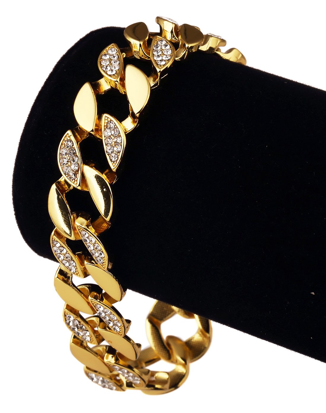 Hip Hop Fashion Gold Plated 20cm x 1.5cm 35g Crystals Bracelet