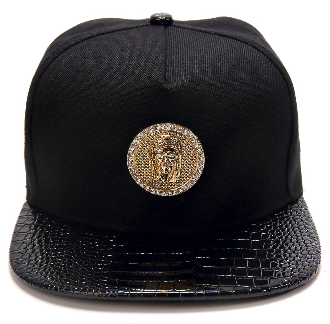 Hip Hop Fashion Unisex Crystals Jesus Tag Black Baseball Cap