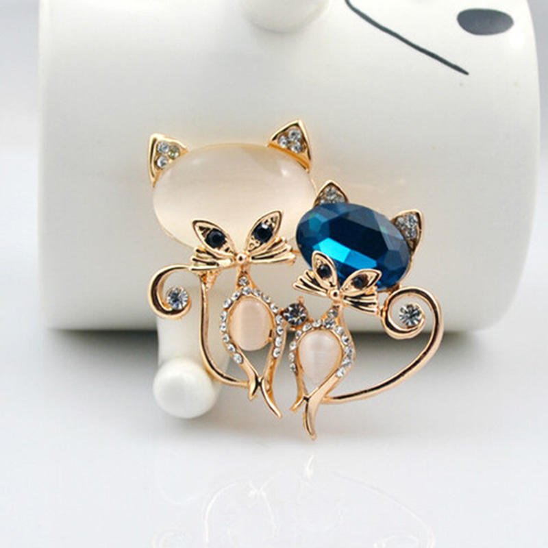 Fashion Gold Filled Multi color Opal Stone Fox Brooches