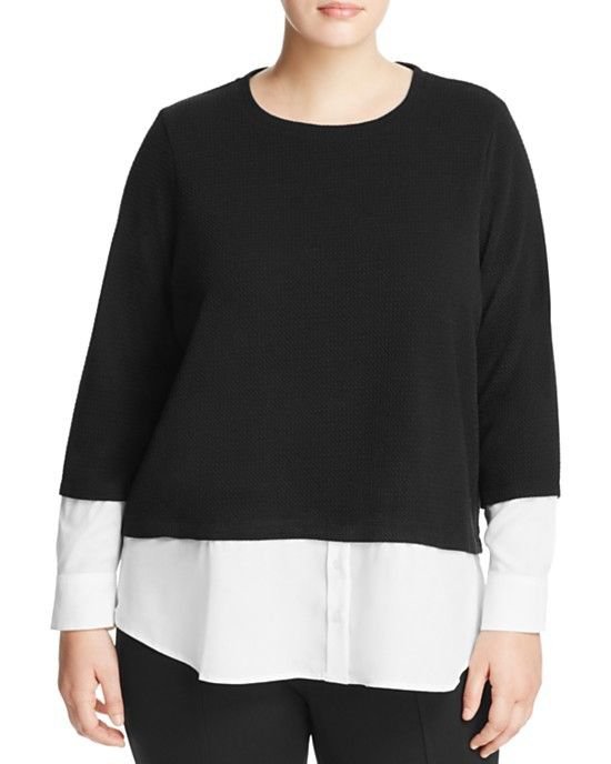 Calvin Klein Plus Size Layered-Look Top Black White size 3X