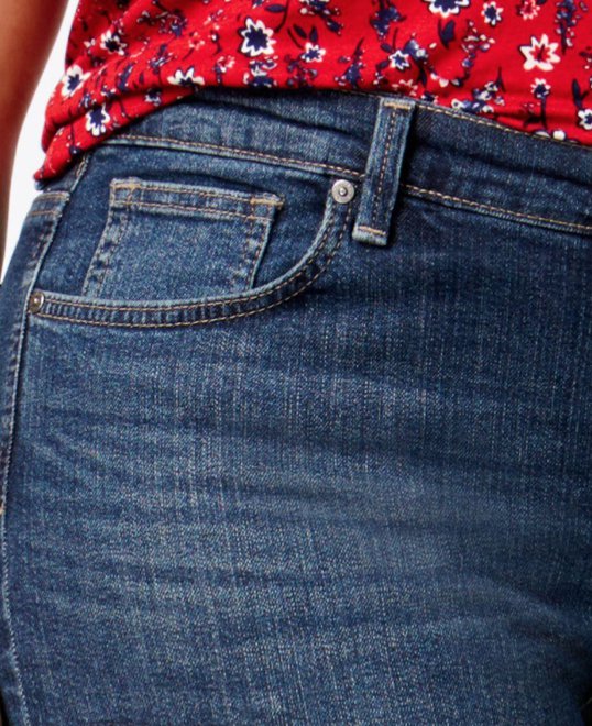 Style & Co. Plus Size Red Plaid Patchwork Boyfriend Jeans Path Wash