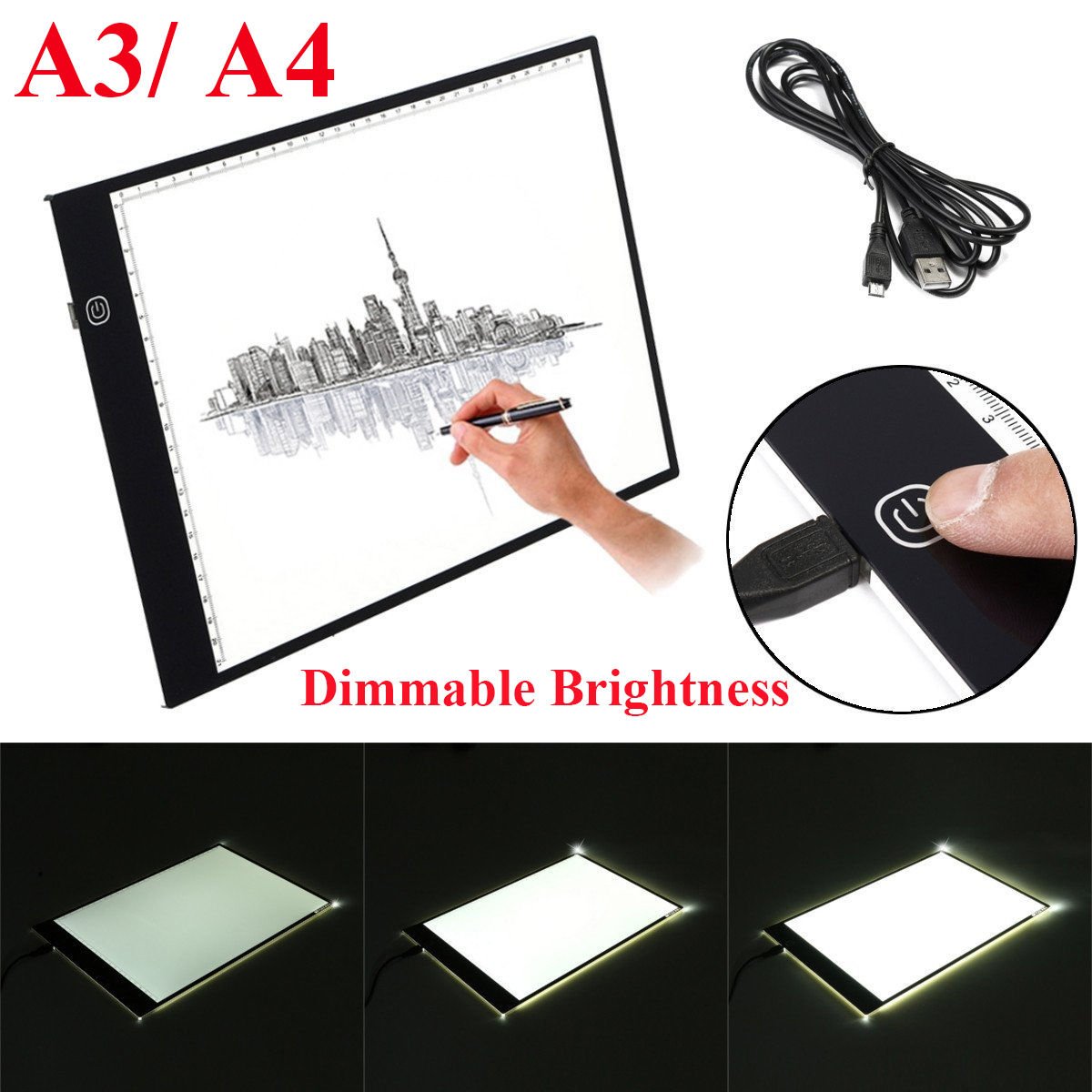 A3/A4 LED Tracing Light Box Drawing Tattoo Board Pad Table Stencil ...