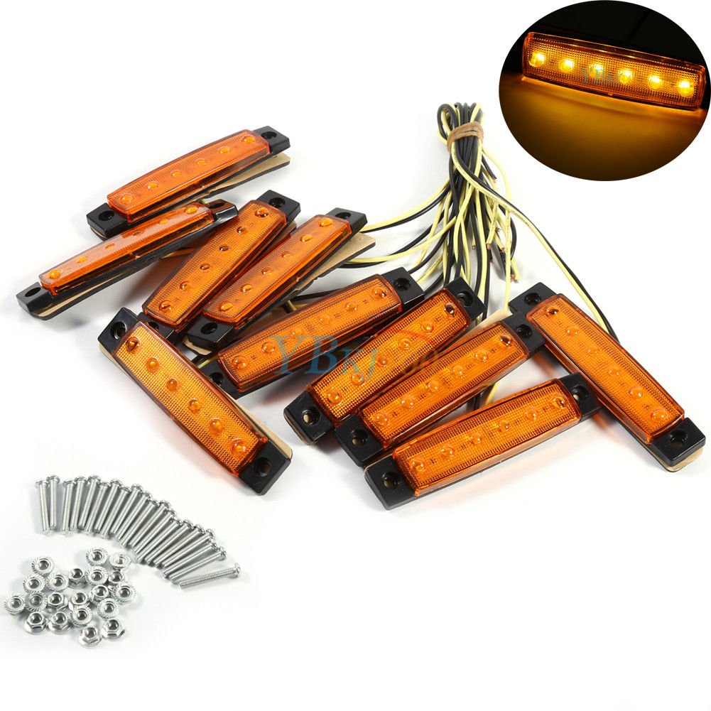 10x Orange Amber 24V 6 LED Side Marker Indicators Lights for Truck ...