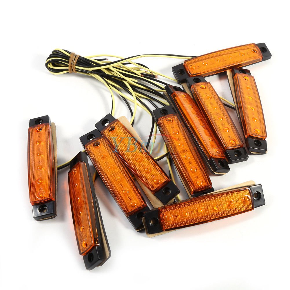 10x Orange Amber 24V 6 LED Side Marker Indicators Lights for Truck ...