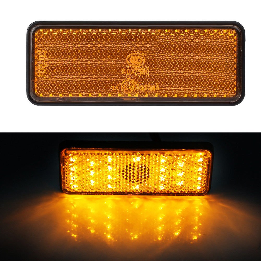 Motorcycle Bicycle Rectangle Amber LED 3528SMD Reflector Tail Brake ...