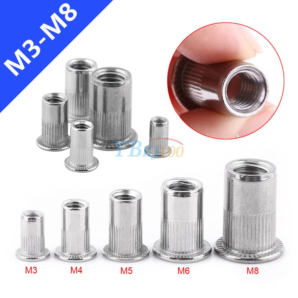 20pc M3-M8 Flat Head Blind Rivets Nuts Threaded Nutserts Rivnuts ...