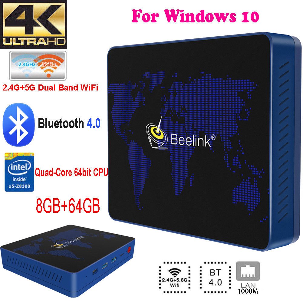 Mini PC Computer TV Win10 Intel Quad Core 4K UHD Dual Band WiFi BT4.0 ...
