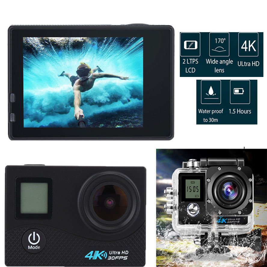 Mini 4K Ultra HD Waterproof Dual Screen 170° Wide Angle WiFi Sport ...