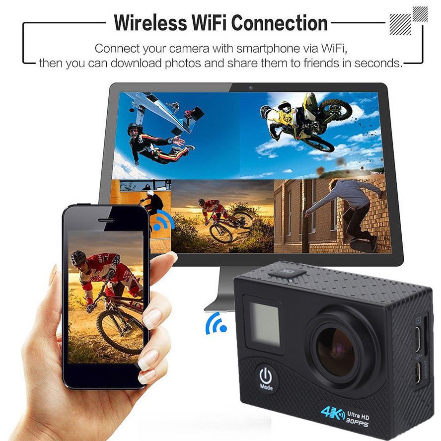 Mini 4K Ultra HD Waterproof Dual Screen 170° Wide Angle WiFi Sport ...