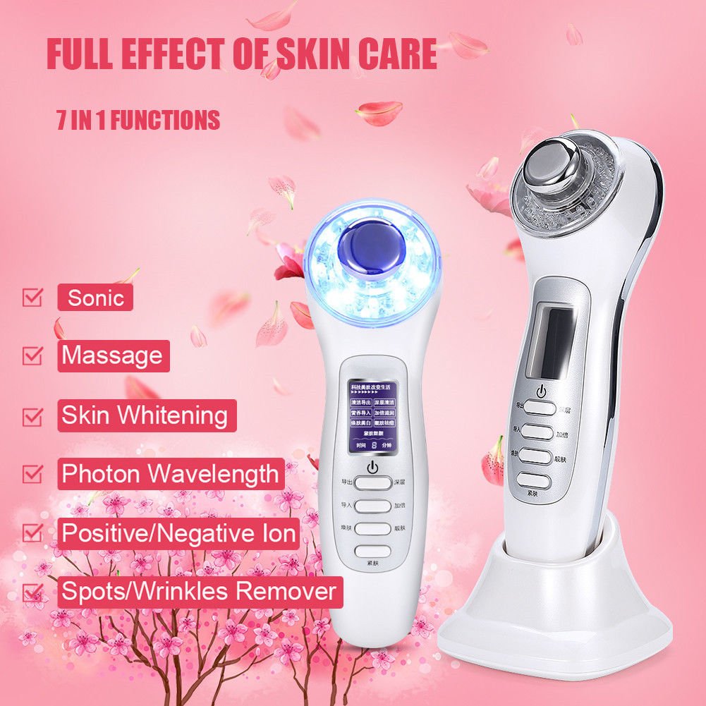 Ultrasonic Galvanic Ion Photon Facial Massager Skin Care Beauty Machine ...