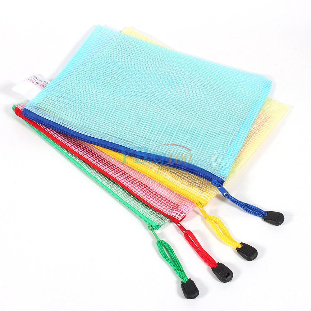12pc A5 Plastic Mesh Zipper Bags Zip File Storage Document Folder ...