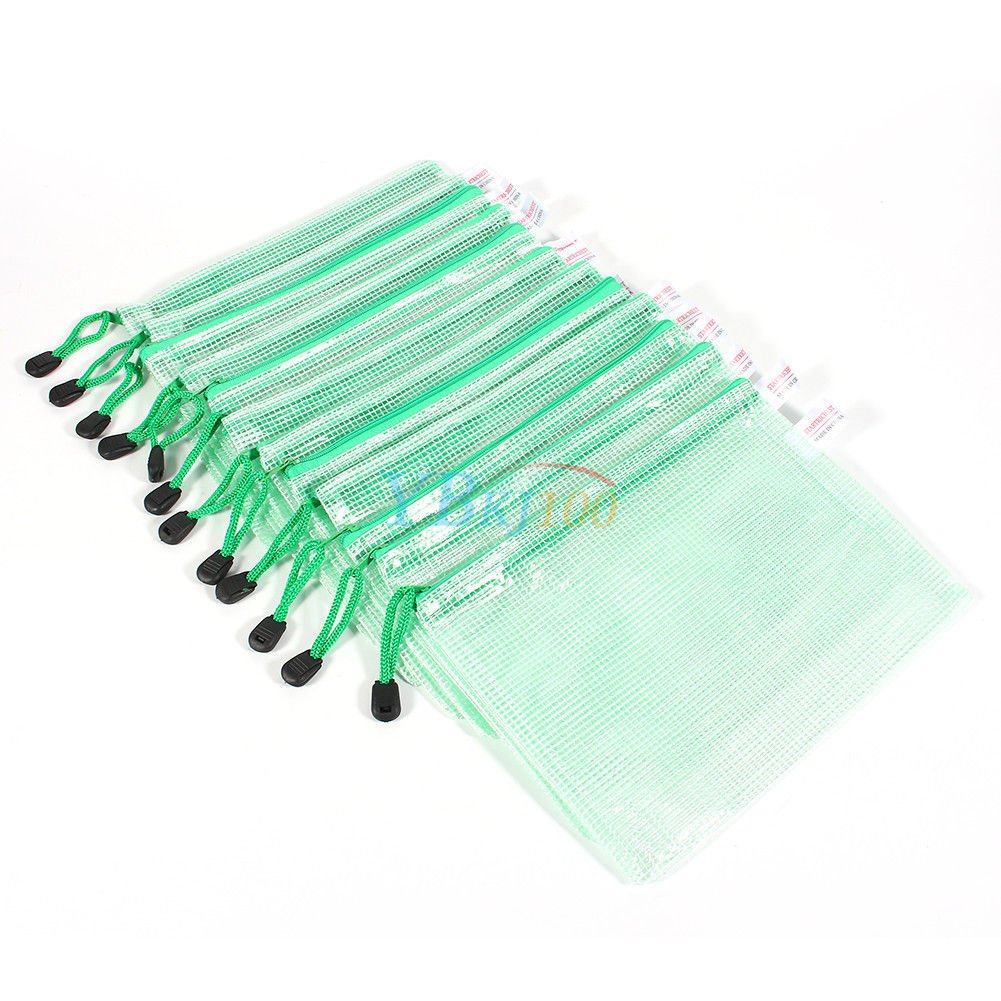 12pc A5 Plastic Mesh Zipper Bags Zip File Storage Document Folder ...