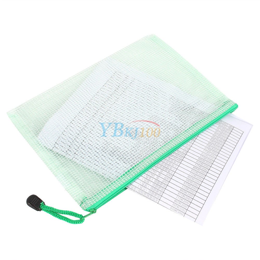 12pc A5 Plastic Mesh Zipper Bags Zip File Storage Document Folder ...