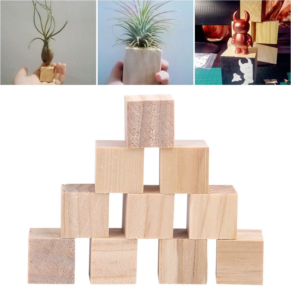 10/25/25mm Unfinished Wooden Square Blocks Mini Cubes for Woodwork ...