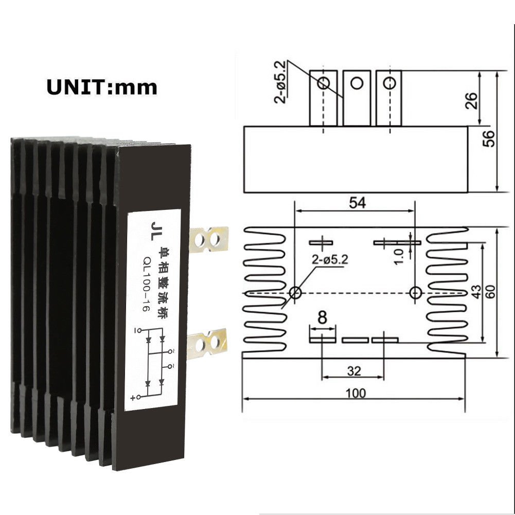 QL-100A 1600V Single Phase Diode Bridge Rectifier 100 Amp Black 98x58x55mm