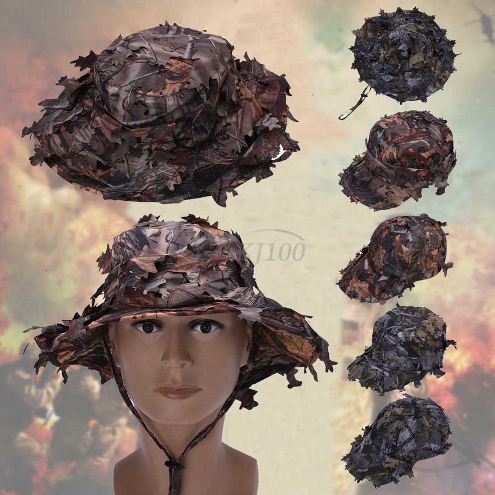 3D Army Camouflage Bionic Leaf Hat Camping Hunting Camo Archery Boonie ...