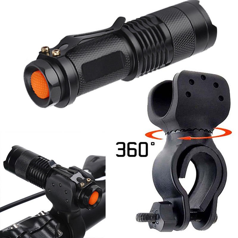 Q5 Zoomable Mini LED Flashlight Stretch Bike Torch +Bike Bicycle 360 ...