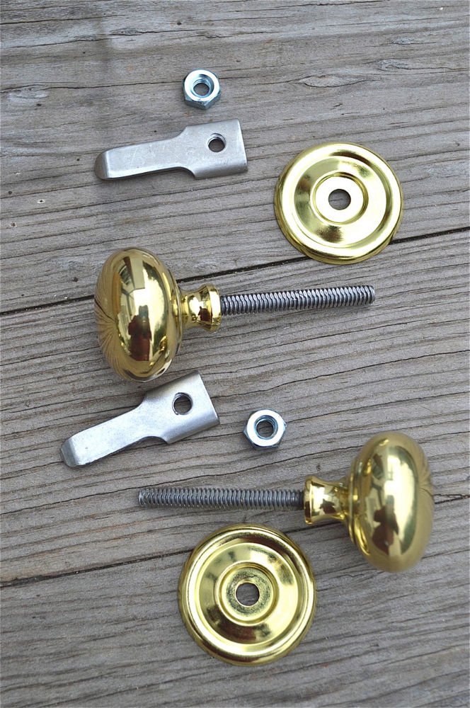 PAIR QUALITY ENGLISH MADE BRASS CUPBOARD CABINET TURN KNOB LATCH DOOR ...