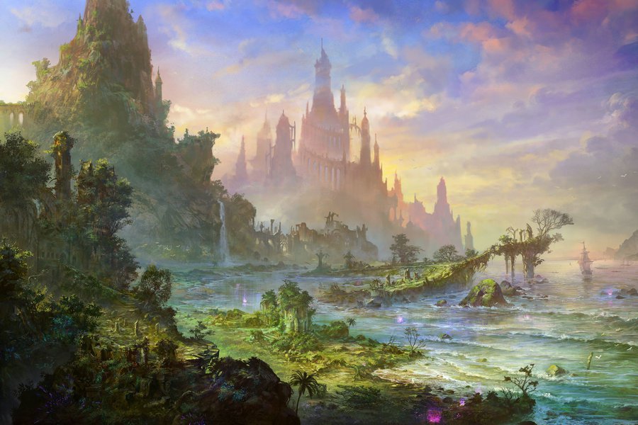 Psychedelic Trippy (Fantasy Castle By The Sea) Art Silk Fabric Cloth ...