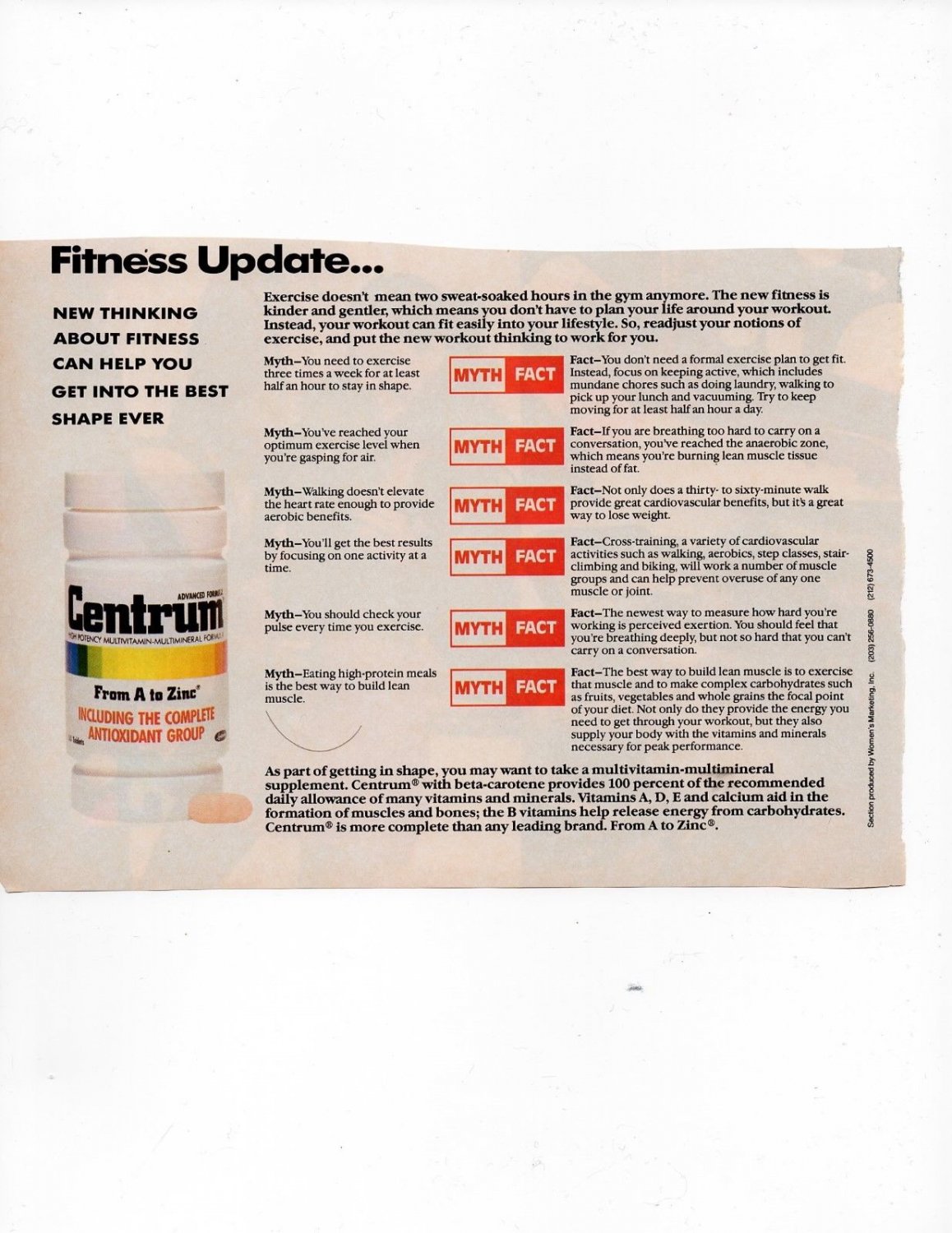 Centrum vitamins half page Print Ad March 1993 Glamour Magazine