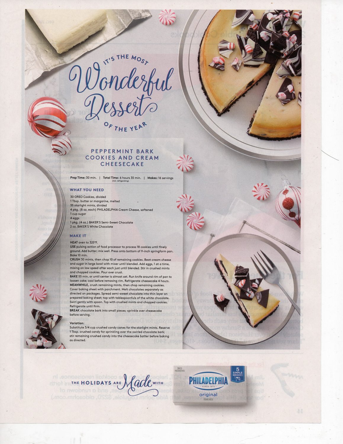 Philadelphia Cream Cheese Magazine Print Ad December 2017