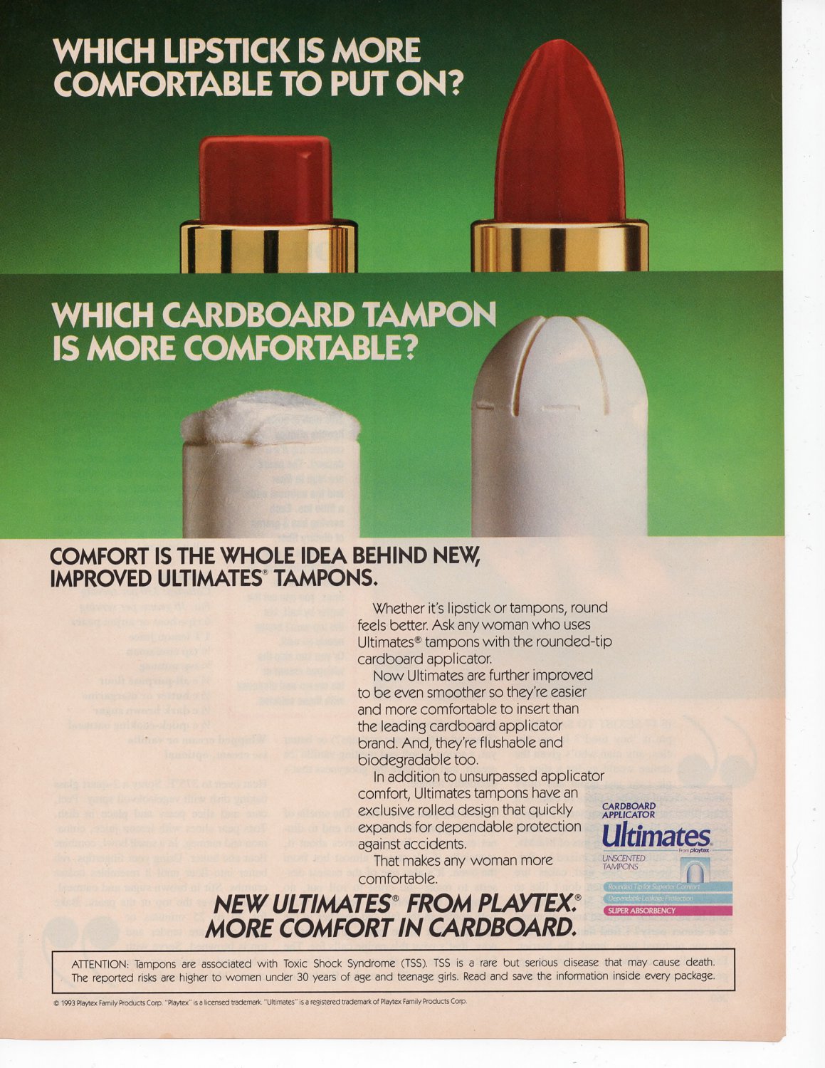 Playtex Ultimates Tampons vintage Magazine Print Ad March 1993