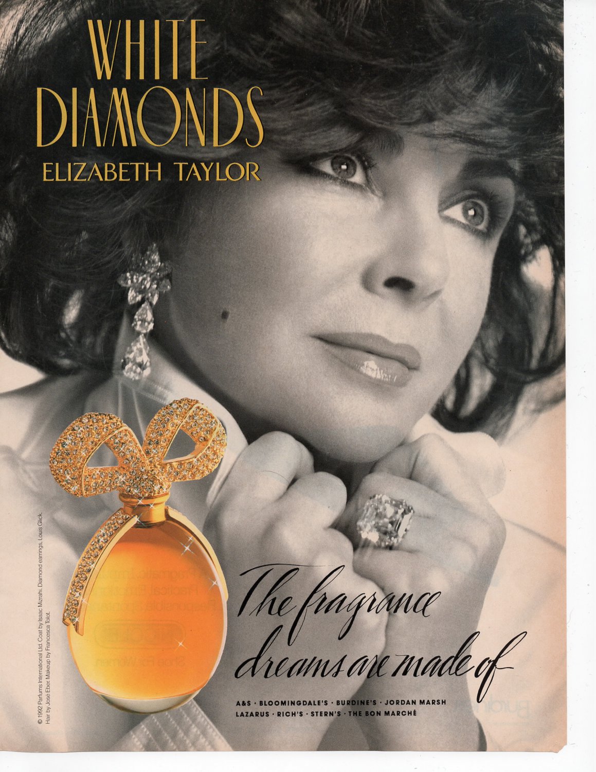 White Diamonds by Elizabeth Taylor vintage Magazine Print Ad March 1993