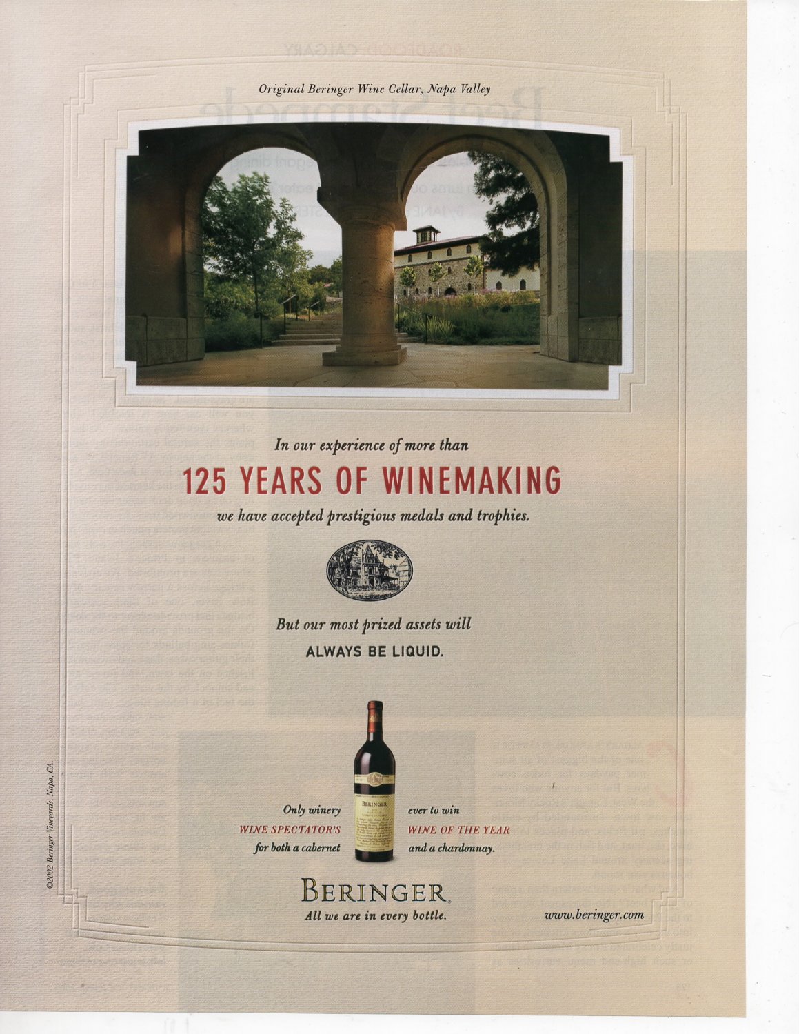 Beringer wine vintage Magazine Print Ad October 2002