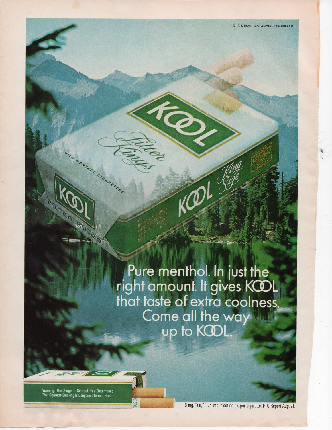Kool Cigarettes vintage Magazine Print Ad August 1972