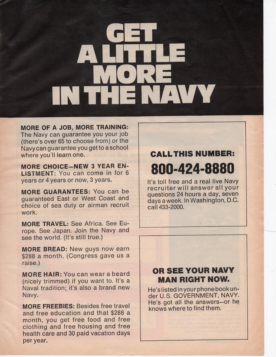 United States Navy vintage Magazine Print Ad July 1972
