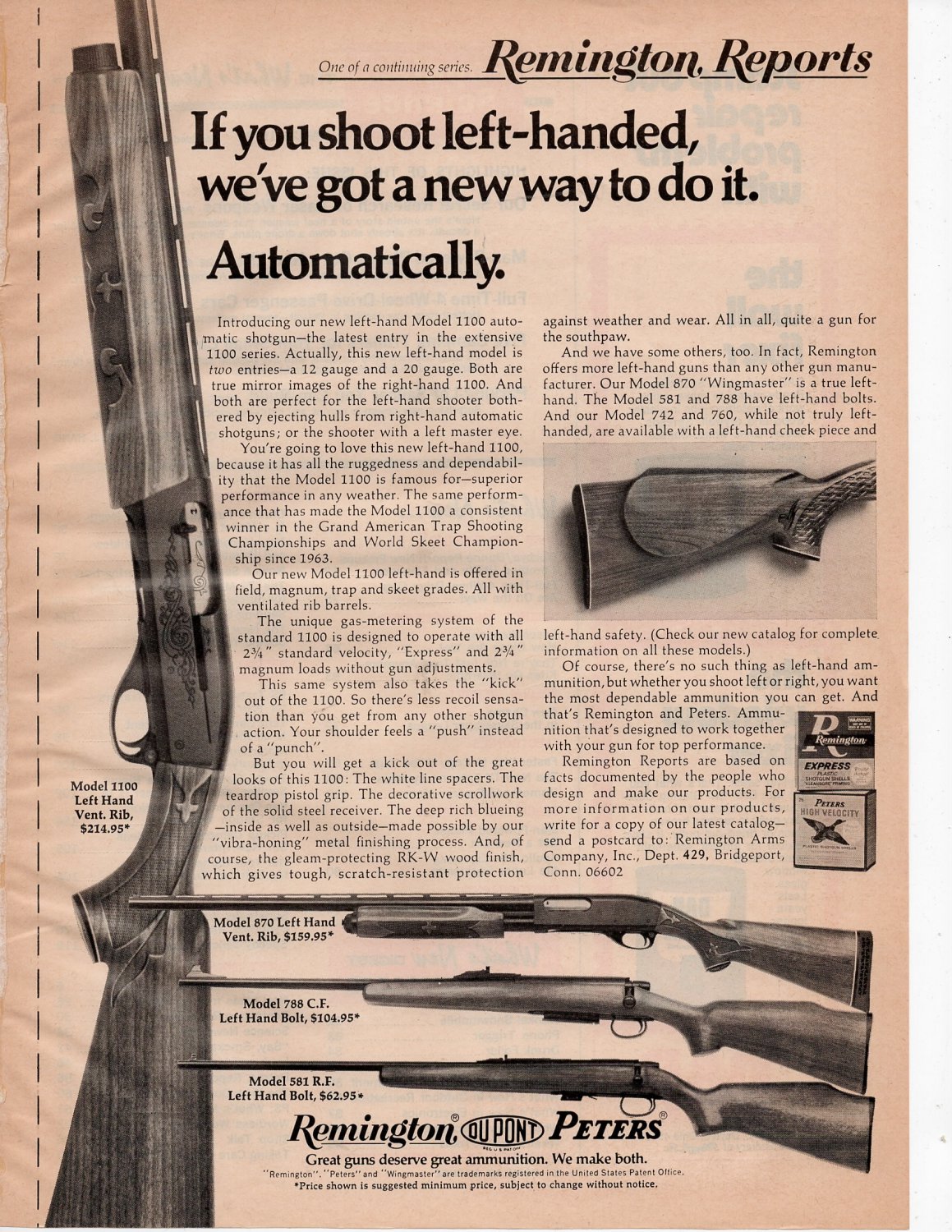 Remington Rifles vintage Magazine Print Ad March 1972