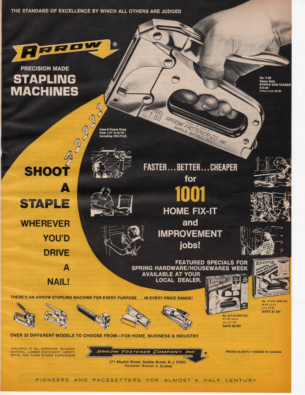 Arrow Stapler vintage Magazine Print Ad May 1972