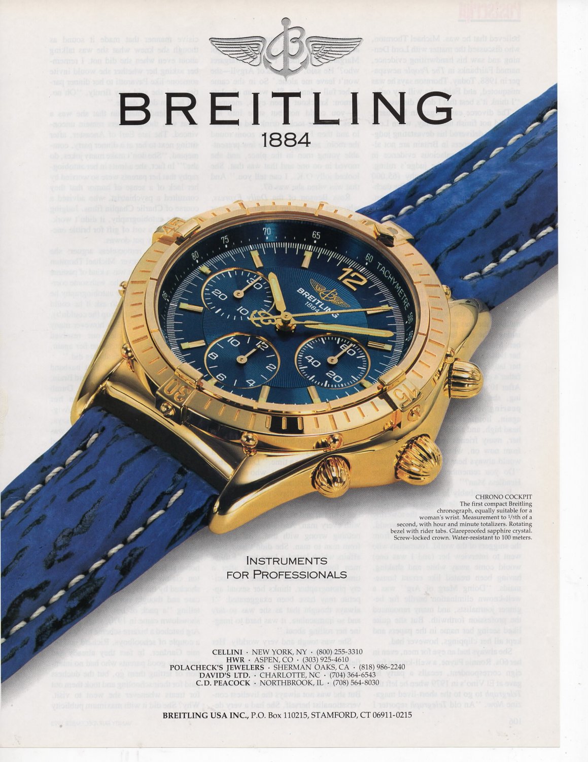 Breitling Watch vintage Magazine Print Ad December 1993