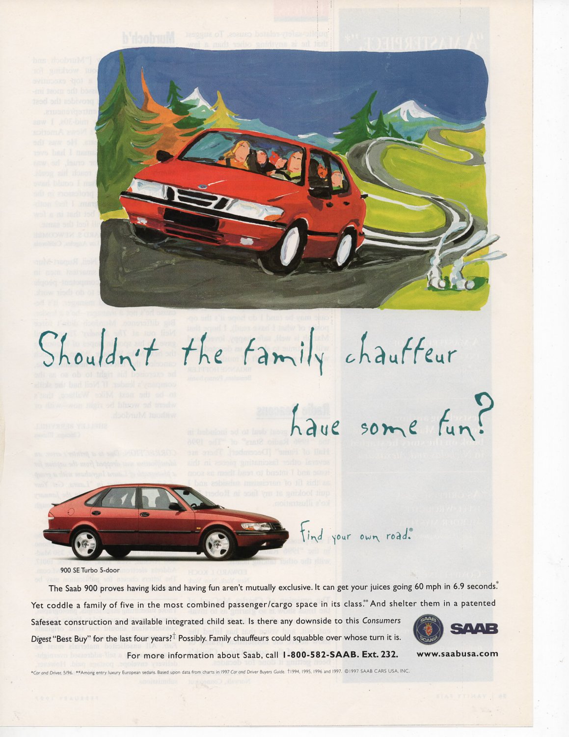 Saab vintage Magazine Print Ad February 1997