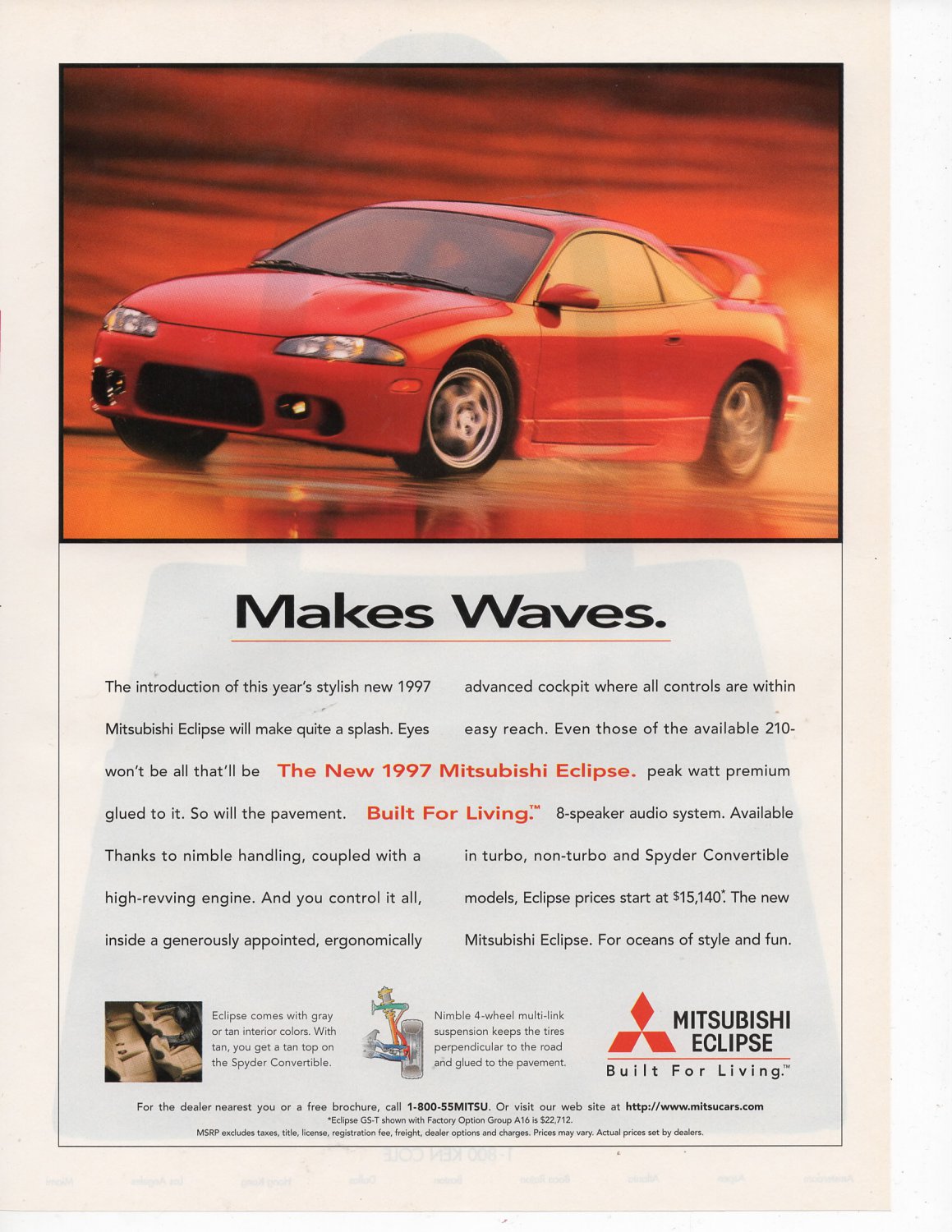 Mitsubishi Eclipse vintage Magazine Print Ad March 1997