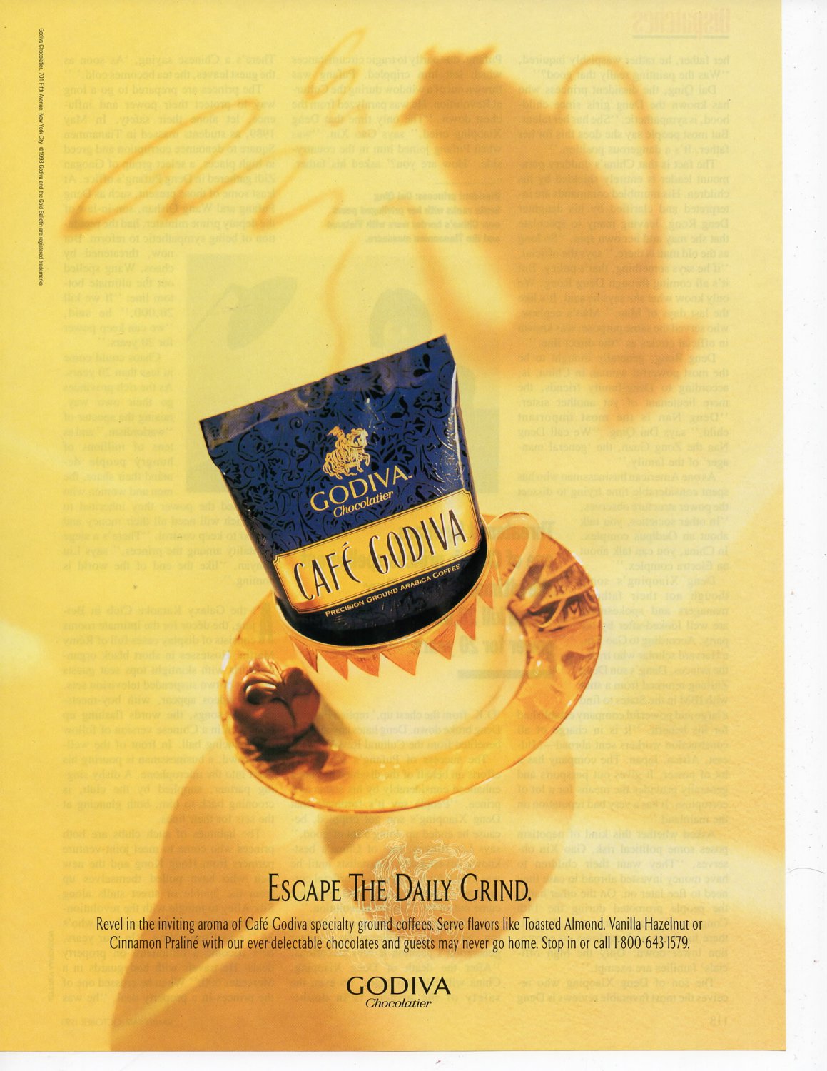 Godiva Coffee vintage Magazine Print Ad October 1993