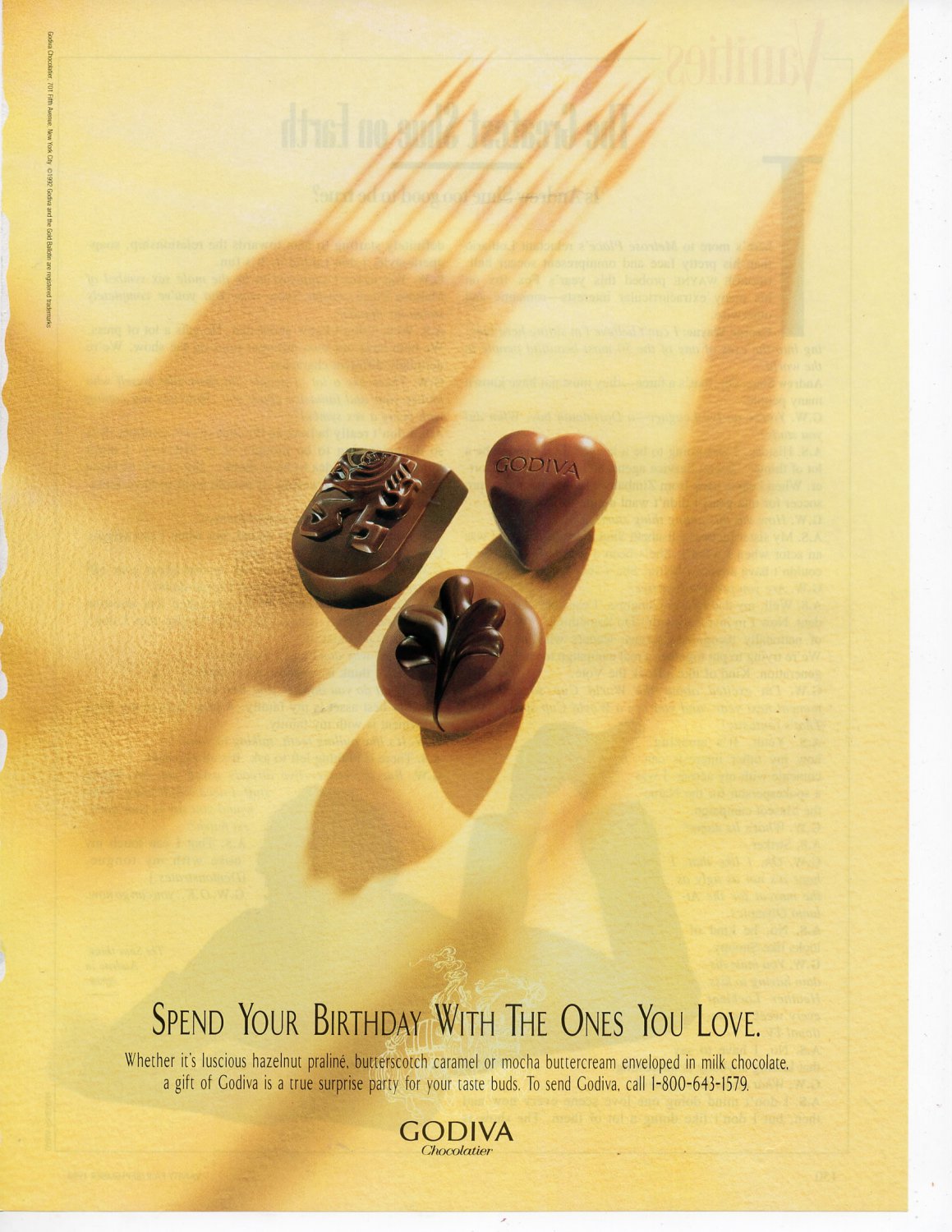 Godiva vintage Magazine Print Ad September 1993