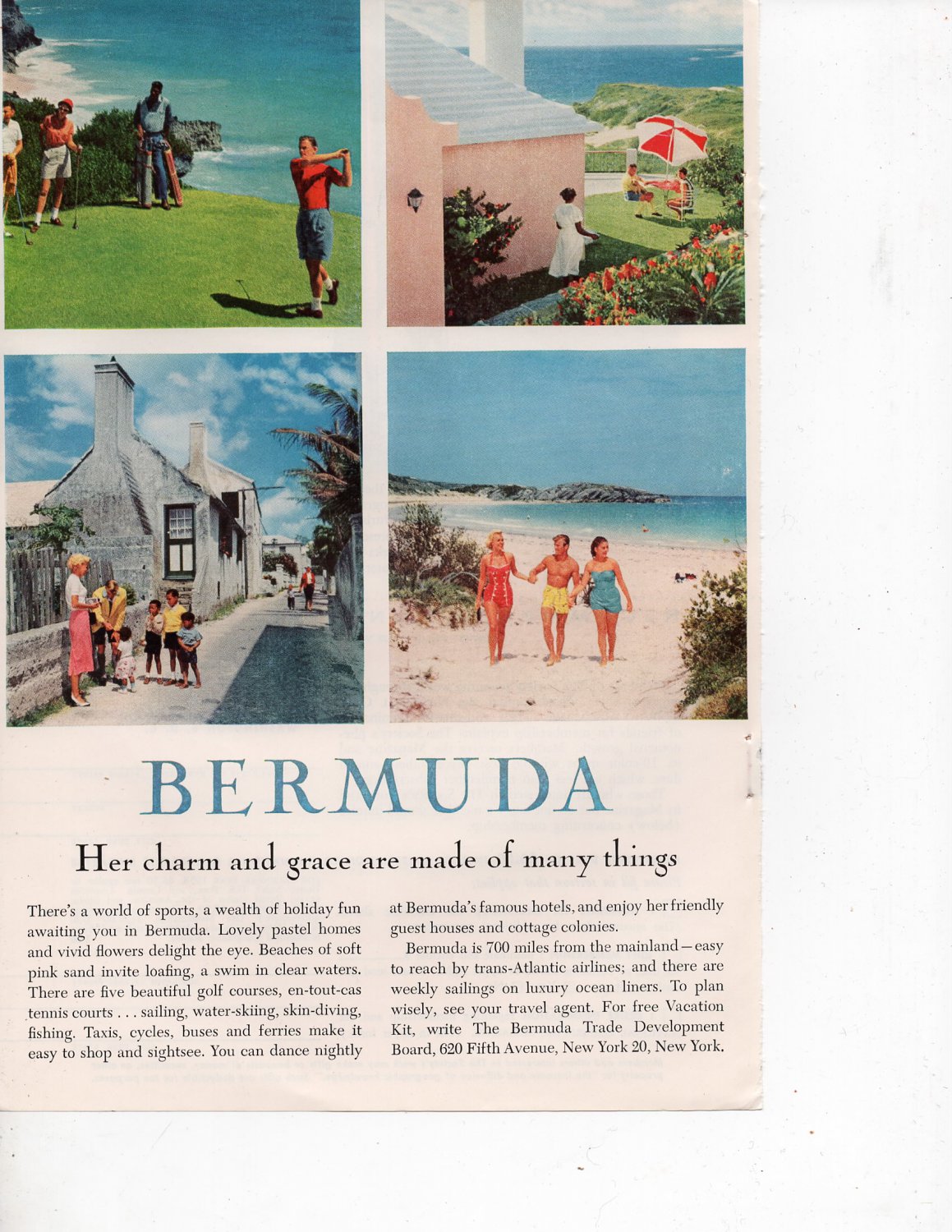 Bermuda vintage Magazine Print Ad March 1958